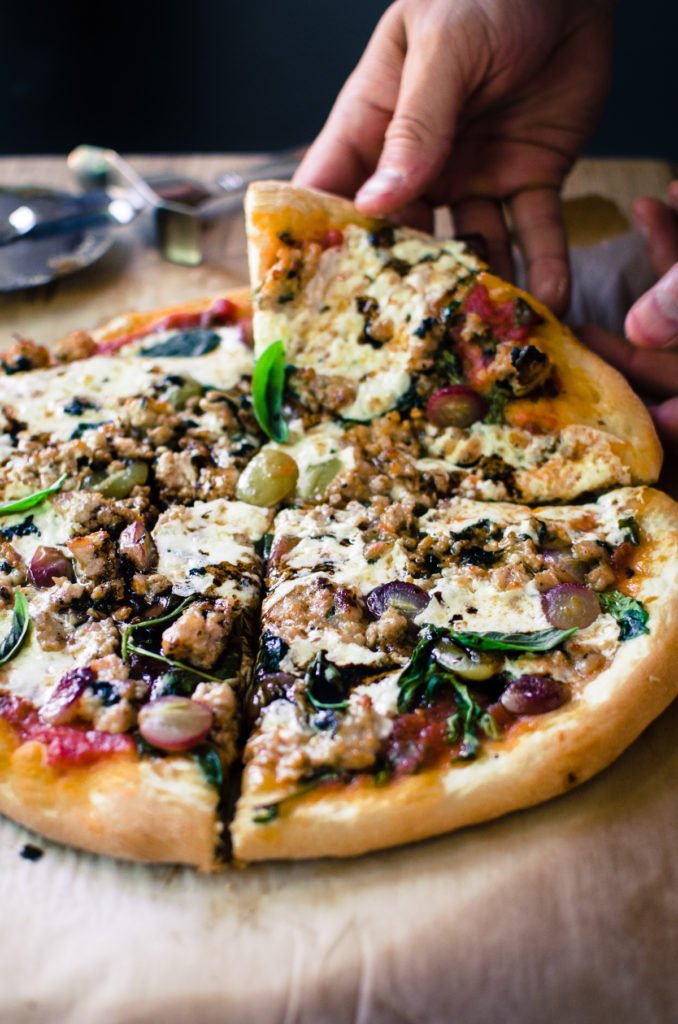 Rustic Roasted Grape and Chicken Sausage Pizza