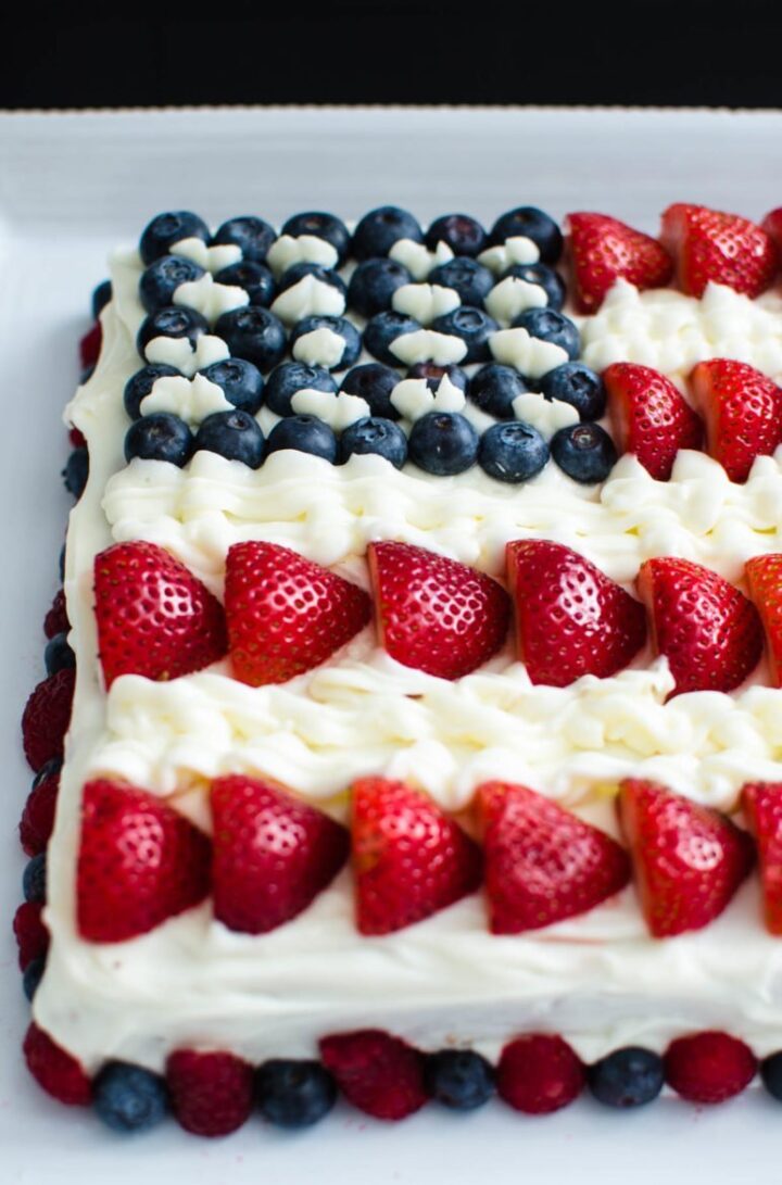 Fresh Berry Flag Cake with Cream Cheese Frosting