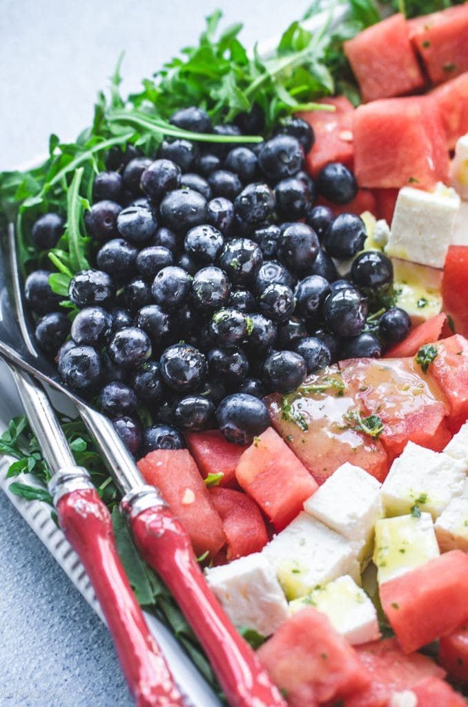 Red, White, and Blue Watermelon Flag Salad